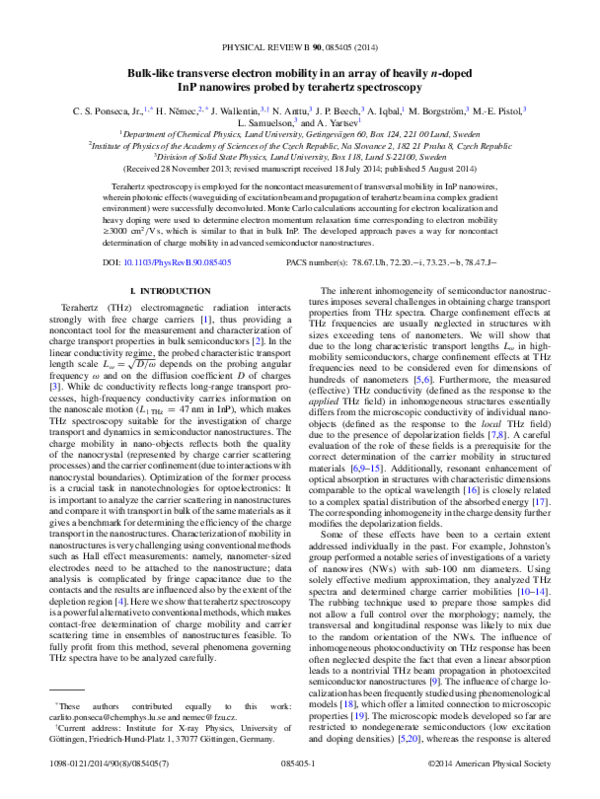 (PDF) Bulk-like transverse electron mobility in an array of heavily n-doped InP nanowires probed ...