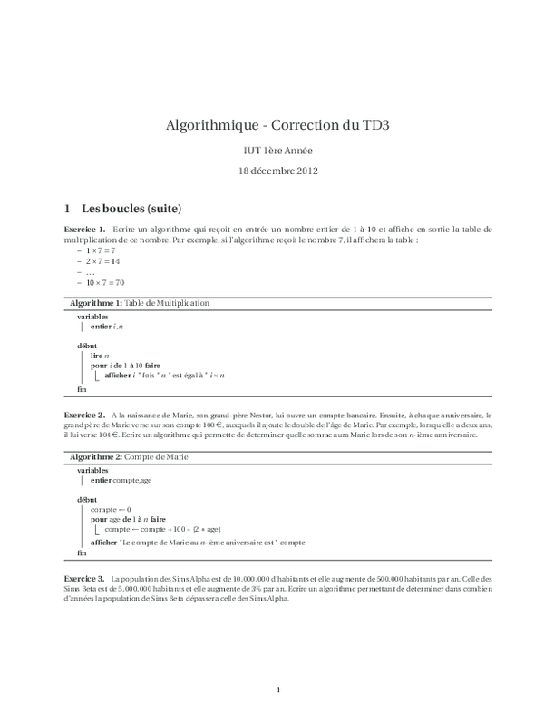 (PDF) Algorithmique -Correction du TD3