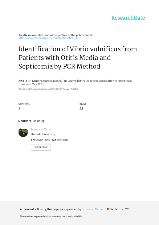 (PDF) Identification of Vibrio vulnificus from patients with otitis media and septicemia by PCR ...