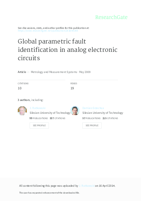 Pdf Global Parametric Fault Identification In Analog Electronic Circuits