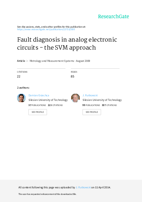 (PDF) Fault diagnosis in analog electronic circuits-the SVM approach | Damian Grzechca ...