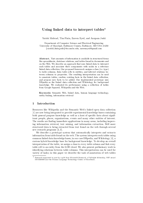 (PDF) Using linked data to interpret tables