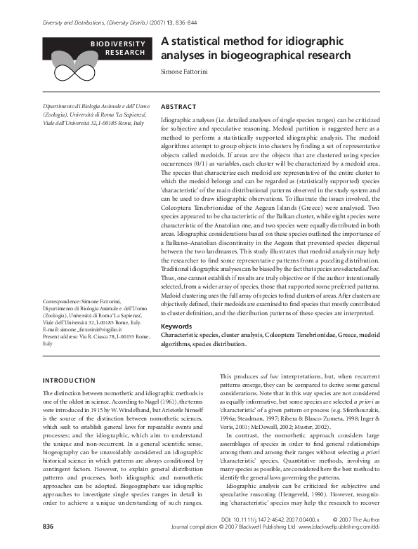 (PDF) A statistical method for idiographic analyses in biogeographical ...