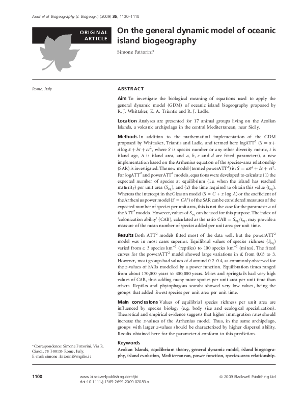 (PDF) On the general dynamic model of oceanic island biogeography
