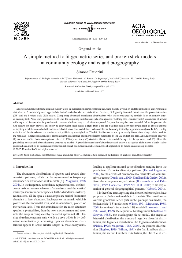 (PDF) A simple method to fit geometric series and broken stick models ...