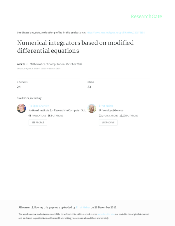 (PDF) Numerical integrators based on modified differential equations
