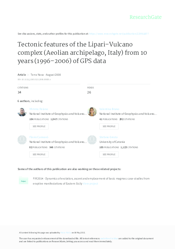 (PDF) Tectonic features of the Lipari-Vulcano complex (Aeolian archipelago, Italy) from ten ...
