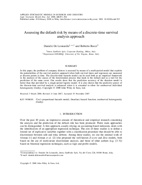 (PDF) Assessing the default risk by means of a discrete-time survival ...