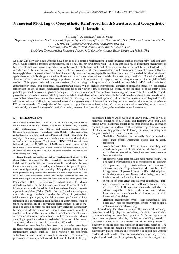 (PDF) Numerical Modeling of Geosynthetic-Reinforced Earth Structures and Geosynthetic- Soil ...