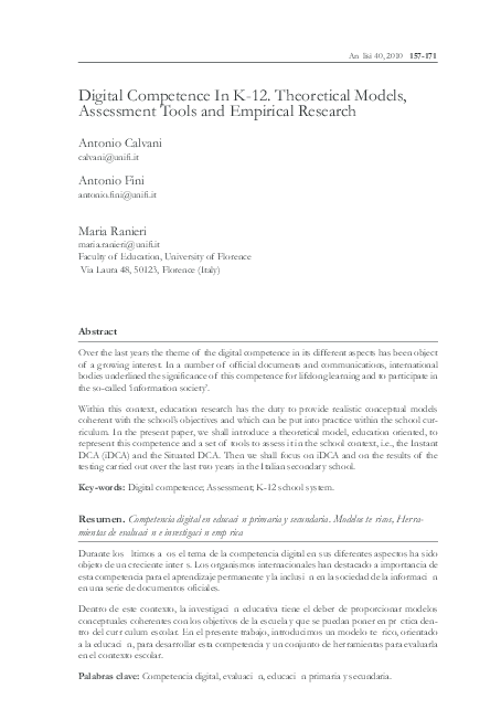 Pdf Digital Competence In K 12 Theoretical Models Assessment Tools