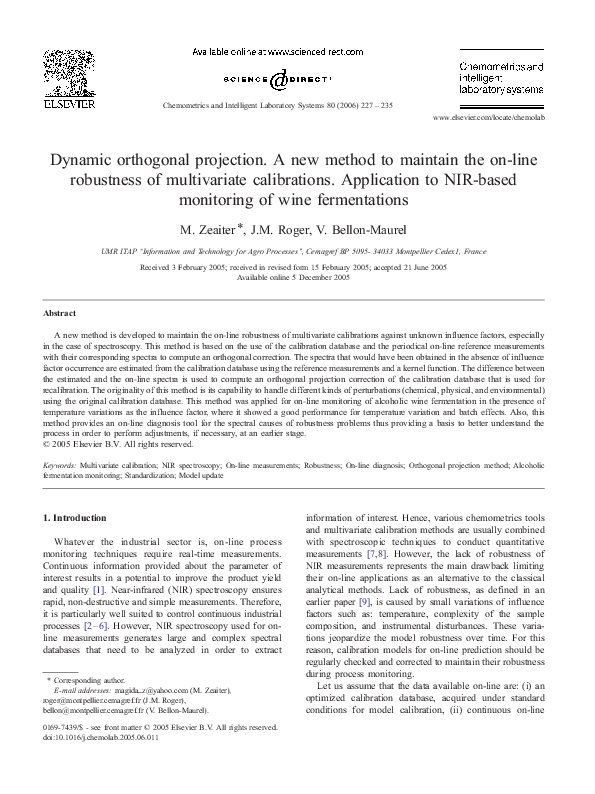 (PDF) Dynamic orthogonal projection. A new method to maintain the on-line robustness of ...