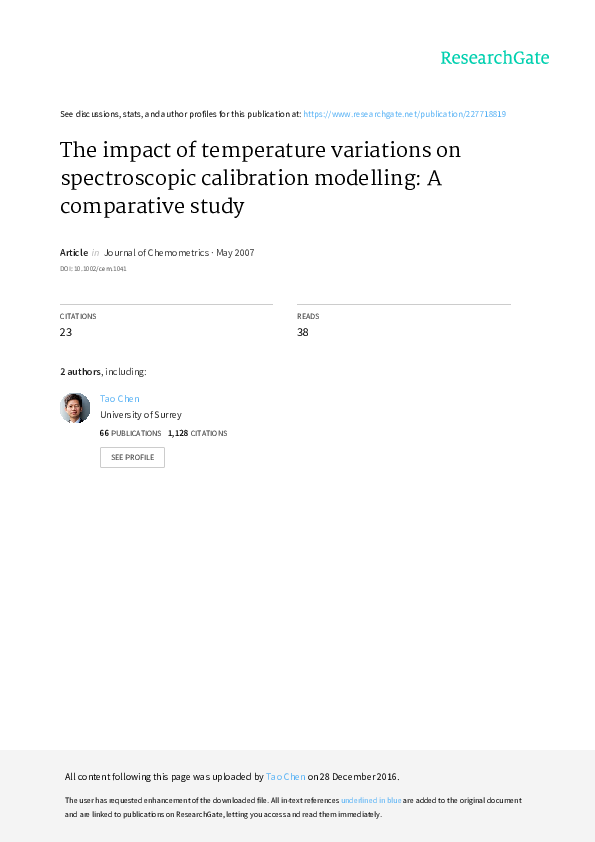 Pdf The Impact Of Temperature Variations On Spectroscopic Calibration