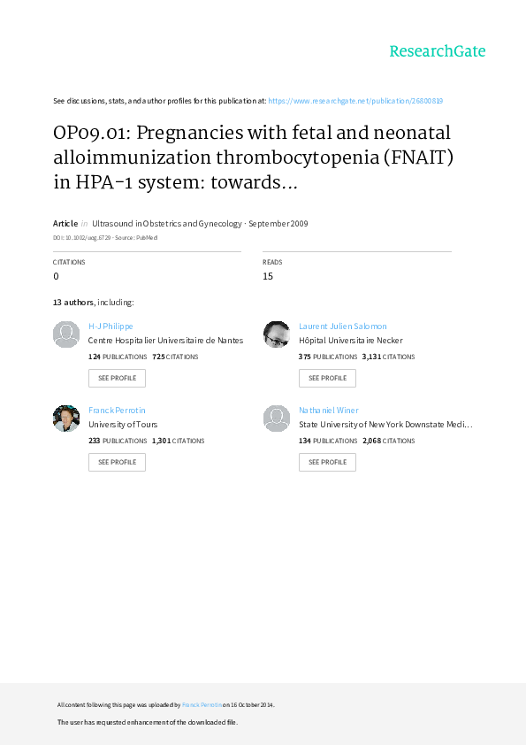 (PDF) OP09.01: Pregnancies with fetal and neonatal alloimmunization ...