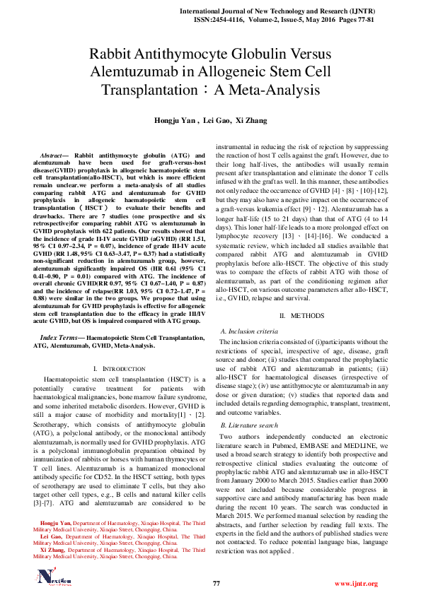 (PDF) Rabbit Antithymocyte Globulin Versus Alemtuzumab in Allogeneic ...