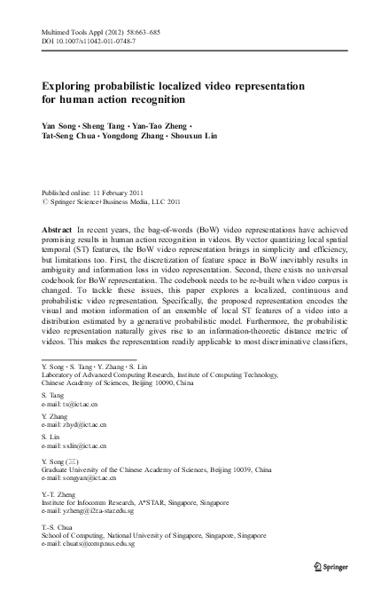 (PDF) Exploring probabilistic localized video representation for human action recognition