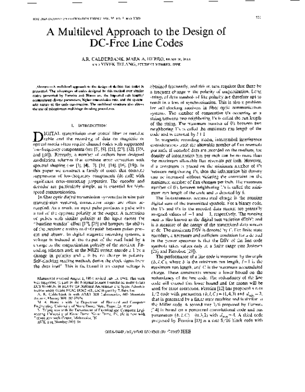 (PDF) A multilevel approach to the design of DC-free line codes