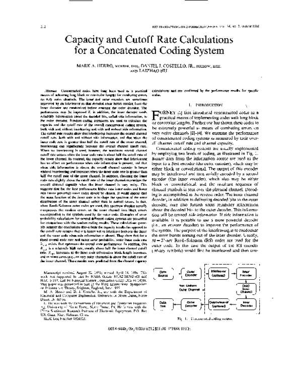 Pdf Capacity And Cutoff Rate Calculations For A Concatenated Coding