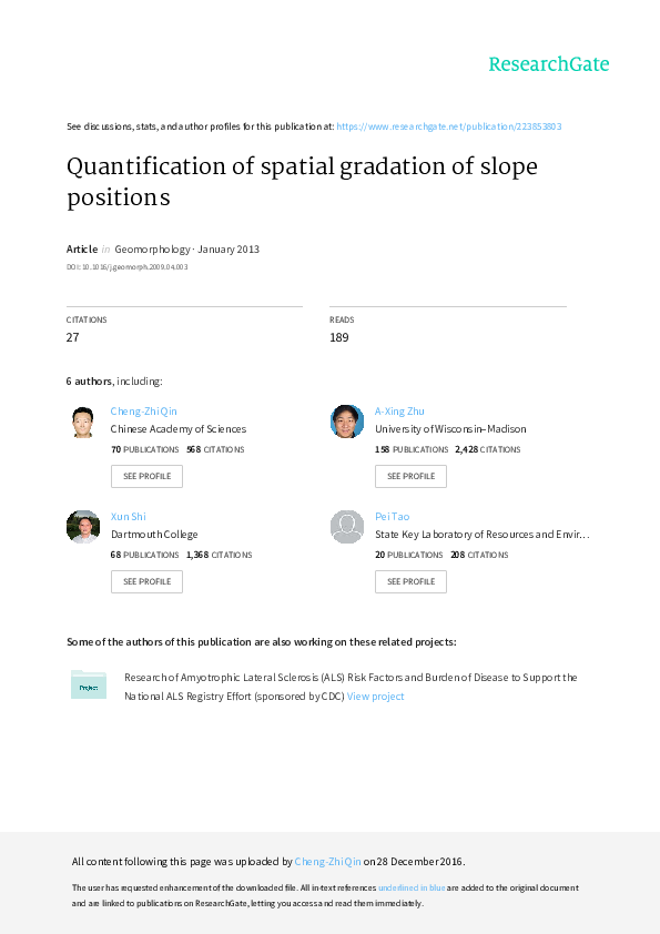 (PDF) Quantification of spatial gradation of slope positions
