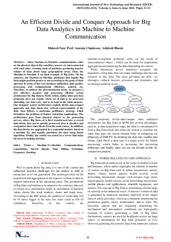 (PDF) An Efficient Divide and Conquer Approach for Big Data Analytics in Machine to Machine ...