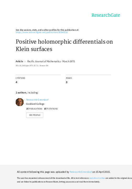 (PDF) Positive holomorphic differentials on Klein surfaces.