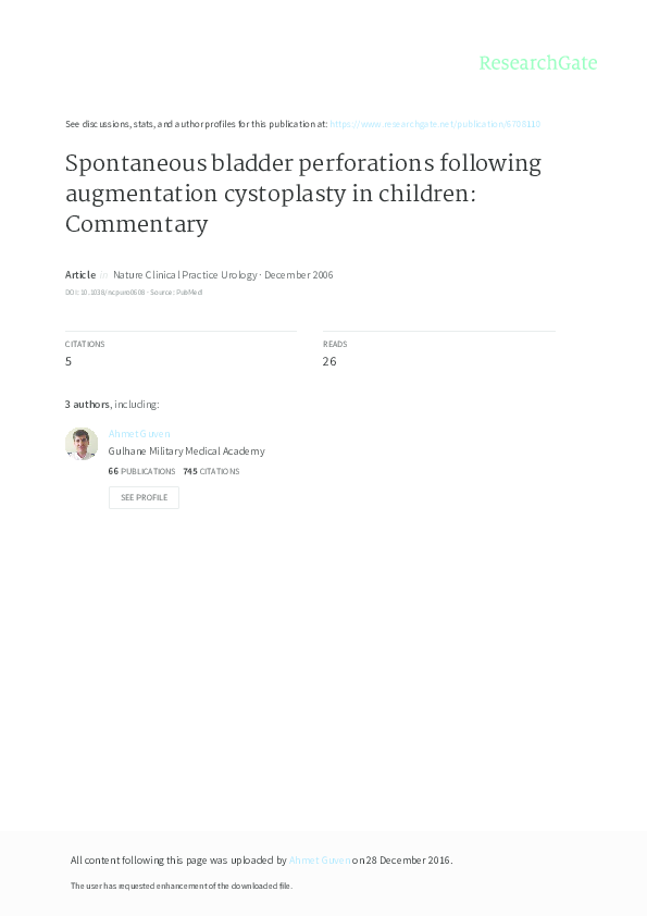 (PDF) Spontaneous bladder perforations following augmentation ...