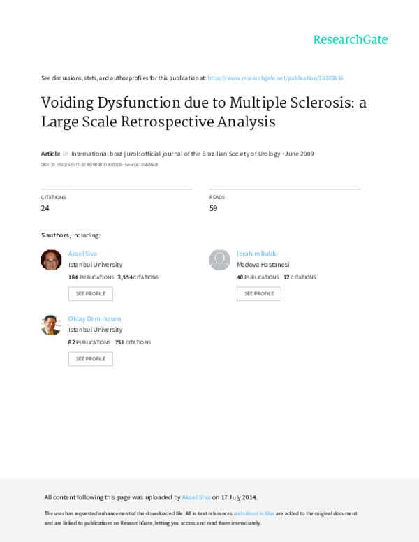 (PDF) Voiding dysfunction due to multiple sclerosis: a large scale retrospective analysis