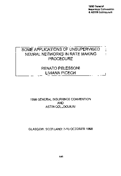 (PDF) Some applications of unsupervised neural networks in rate making procedure