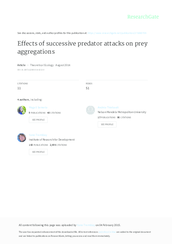 (PDF) Effects of successive predator attacks on prey aggregations