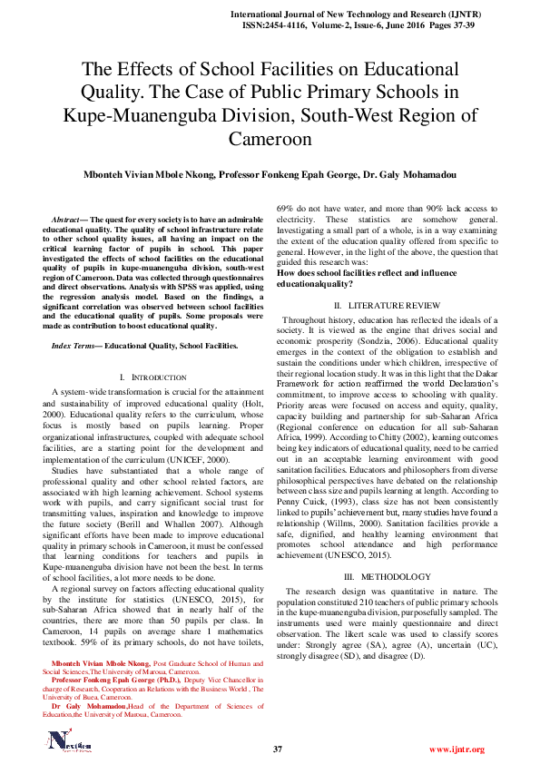(PDF) The Effects of School Facilities on Educational Quality. The Case of Public Primary ...