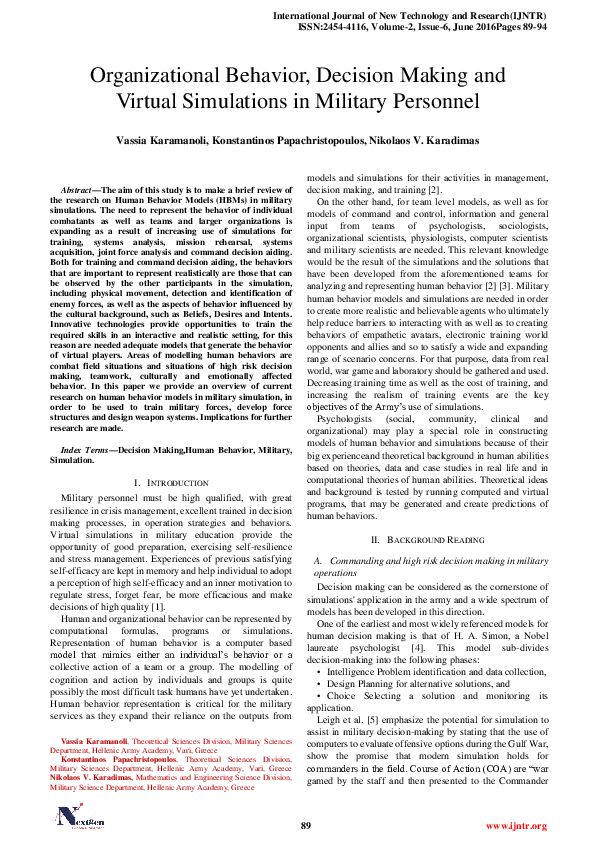 (PDF) Organizational Behavior, Decision Making and Virtual Simulations ...