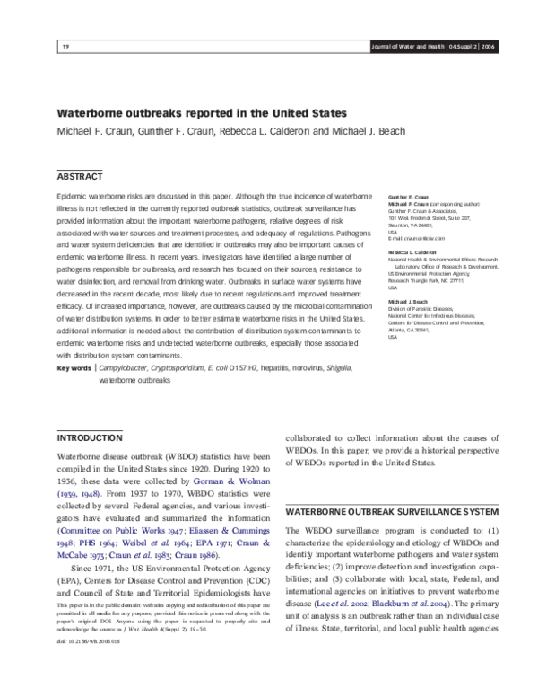 (PDF) Waterborne outbreaks reported in the United States