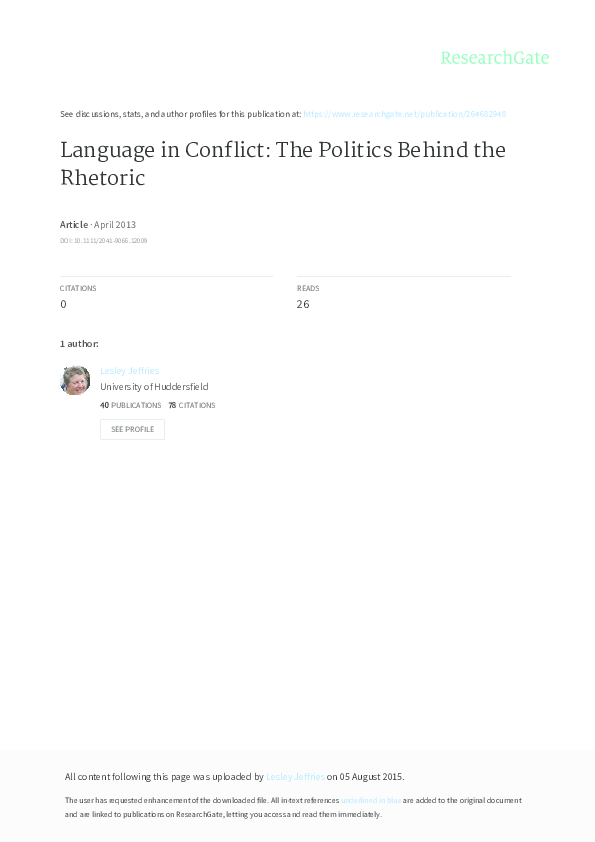 (PDF) Language in Conflict: The Politics Behind the Rhetoric