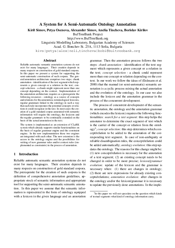 (PDF) A system for a semi-automatic ontology annotation