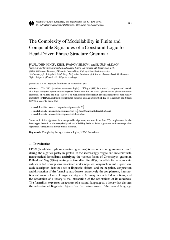 Pdf The Complexity Of Modellability In Finite And Computable Signatures Of A Constraint Logic