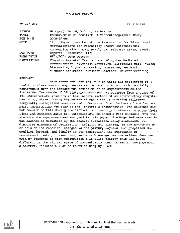 (PDF) Construction of Conflict: A Microethnographic Study