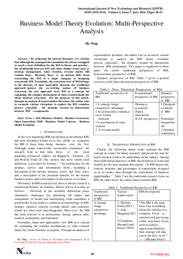 (PDF) Business Model Theory Evolution: Multi-Perspective Analysis