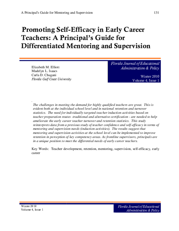 (PDF) Promoting Self-Efficacy in Early Career Teachers: A Principal's Guide for Differentiated ...