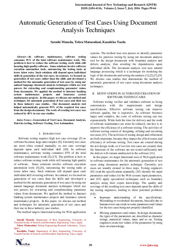 (PDF) Automatic Generation of Test Cases Using Document Analysis Techniques (PDF) Automatic Generation of Test Cases Using Document Analysis Techniques
