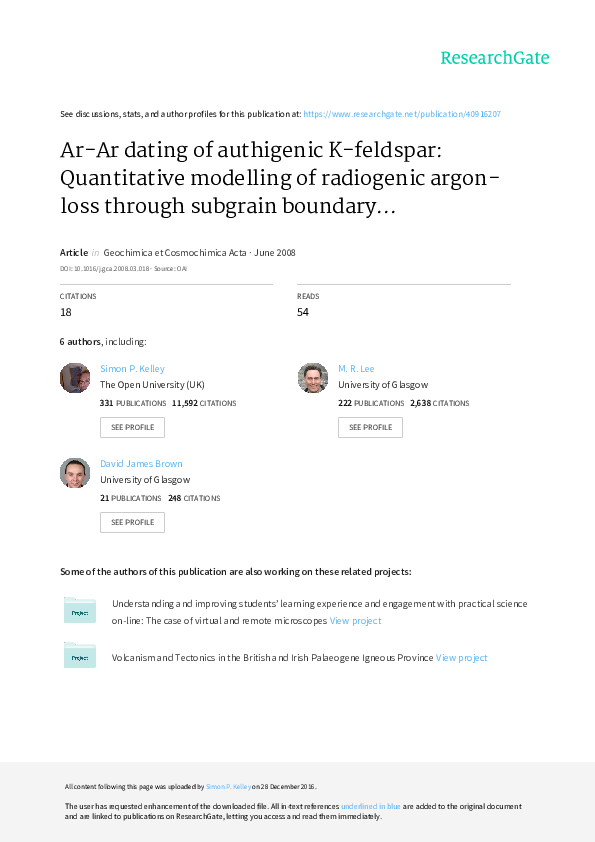 (PDF) Ar–Ar dating of authigenic K-feldspar: Quantitative modelling of ...