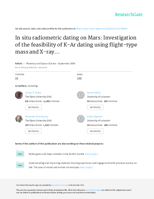 (PDF) In situ radiometric dating on Mars: Investigation of the ...