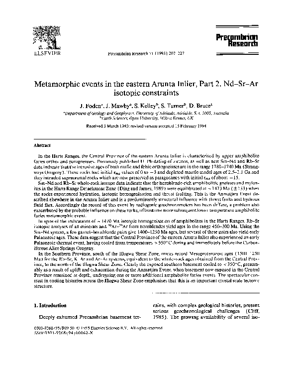 (PDF) Metamorphic events in the eastern Arunta Inlier, Part 2. Nd_Sr_Ar ...