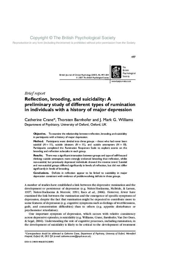(PDF) Reflection, brooding, and suicidality: A preliminary study of ...
