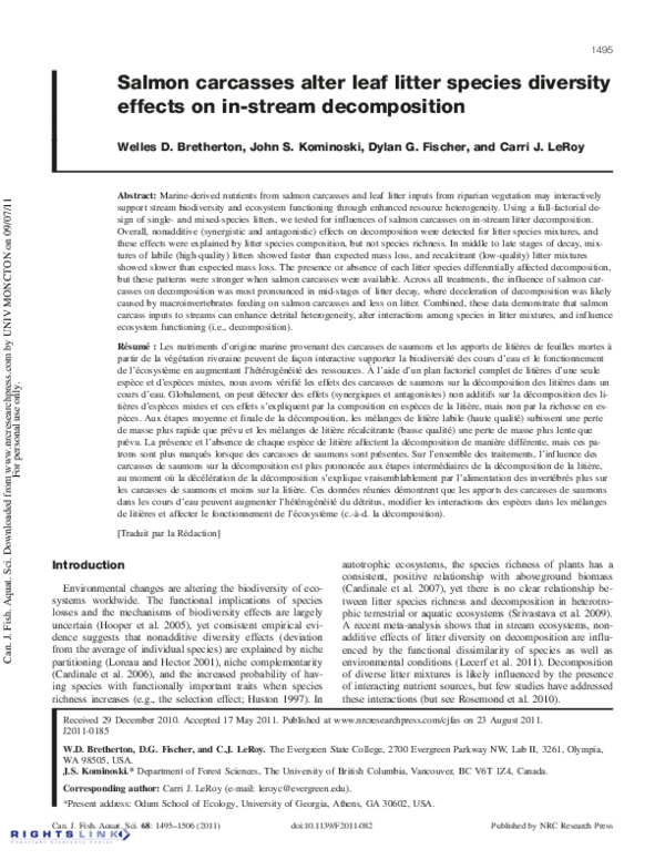 (PDF) Salmon carcasses alter leaf litter species diversity effects on ...