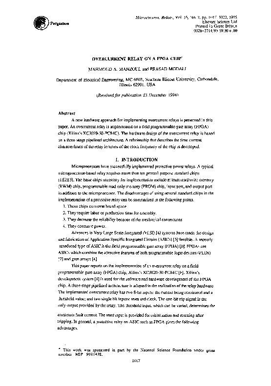 (PDF) Overcurrent relay on a FPGA chip