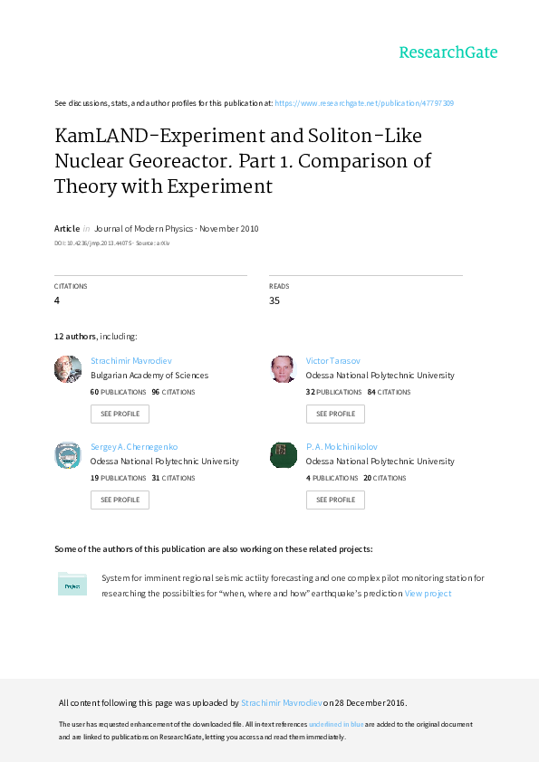 (PDF) Soliton-Like Georeactors: KamLAND Analysis