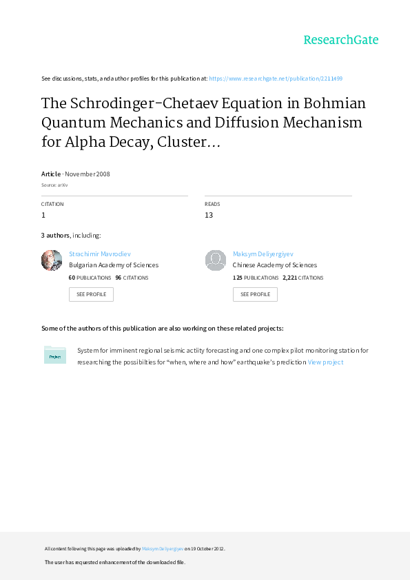 (PDF) The Schrodinger-Chetaev Equation in Bohmian Quantum Mechanics and ...