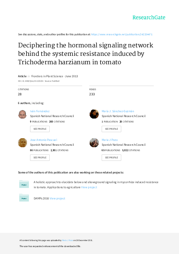 (PDF) Deciphering the hormonal signalling network behind the systemic resistance induced by ...