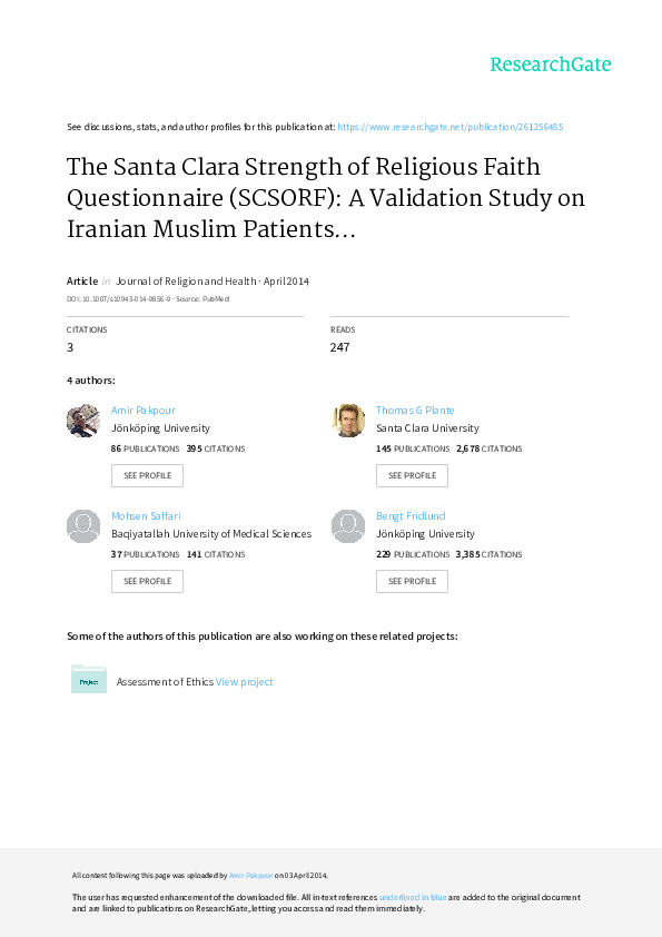 (PDF) The Santa Clara strength of religious faith questionnaire