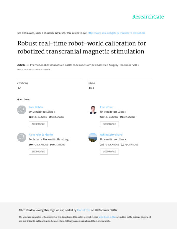 (PDF) Robust real‐time robot world calibration for robotized ...