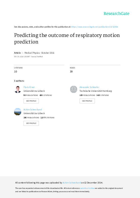 Pdf Predicting The Outcome Of Respiratory Motion Prediction